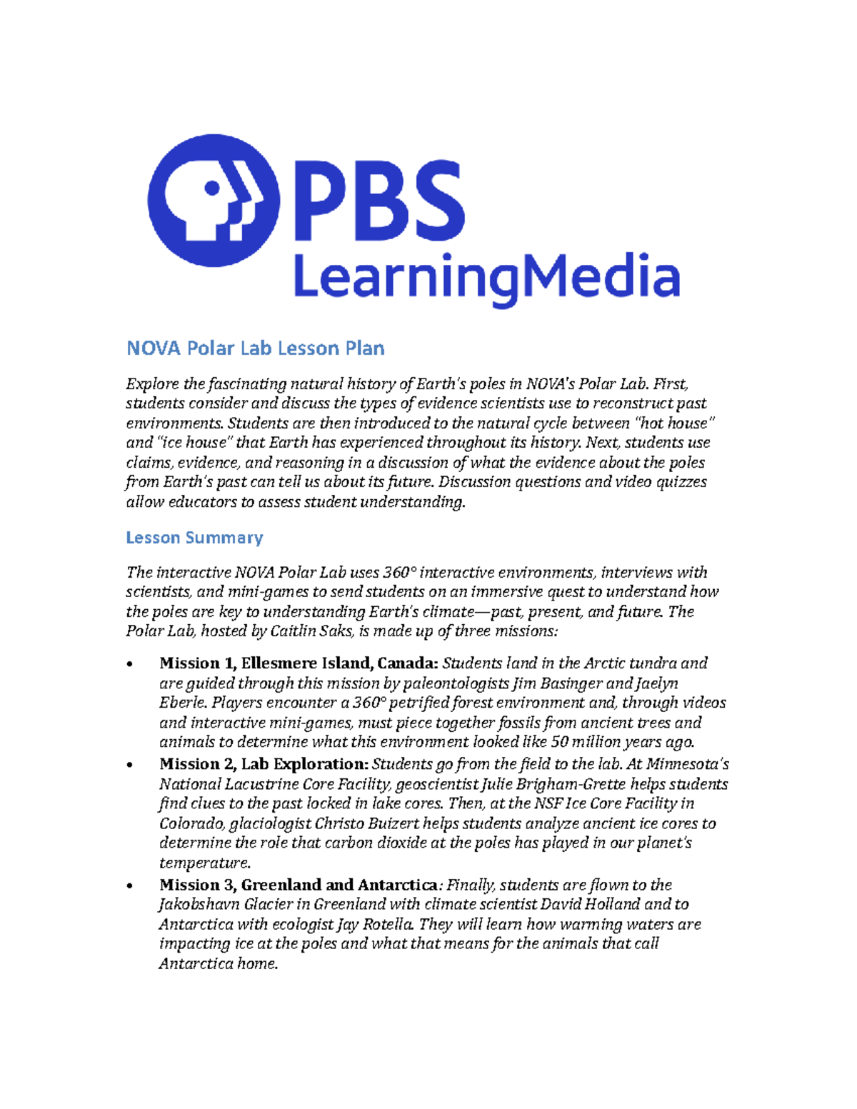 Nova polar lab lesson plan - NOVA Polar Lab Lesson Plan Explore the ...