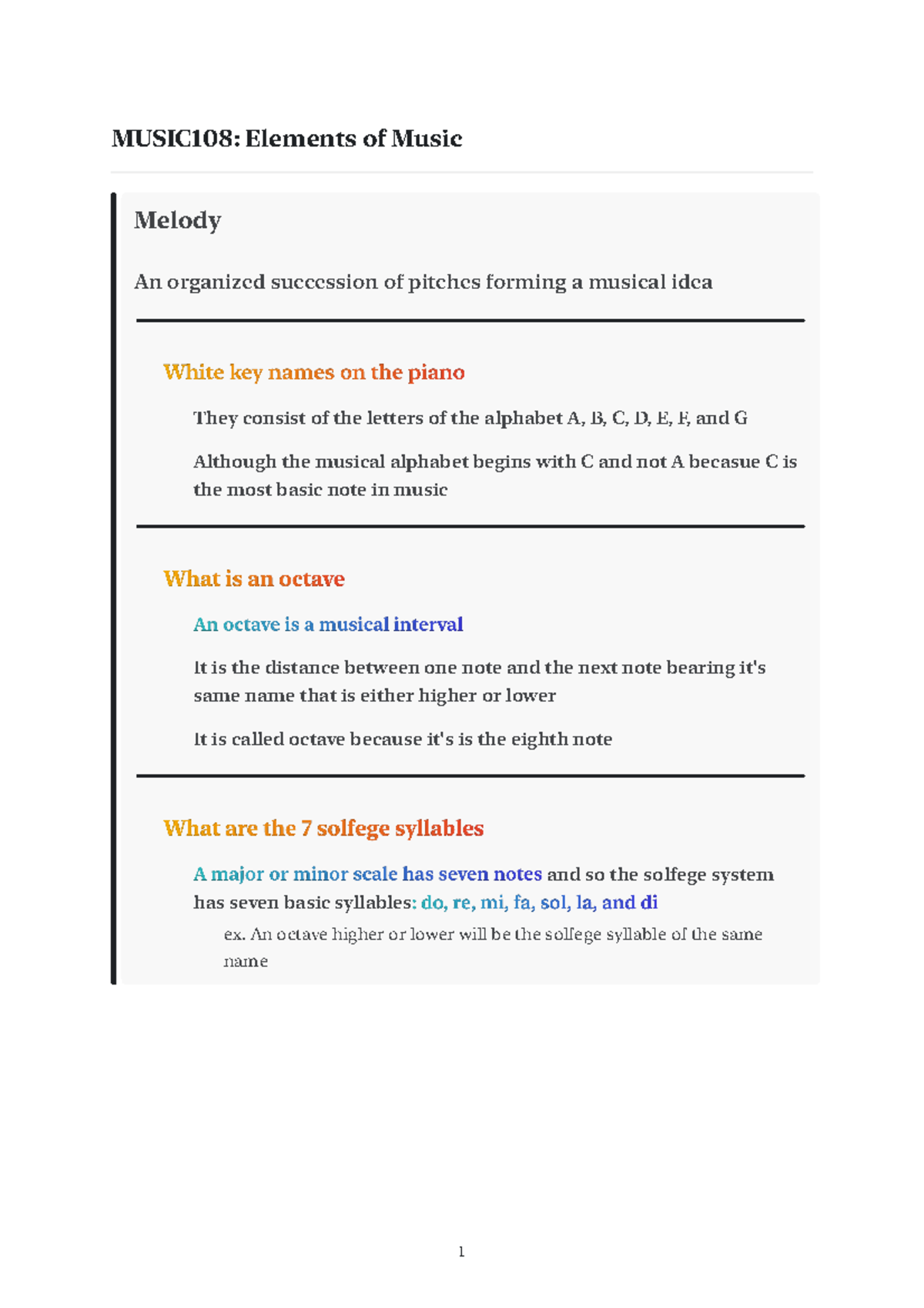 Music 108: Elements of Music - MUSIC108: Elements of Music Melody An ...