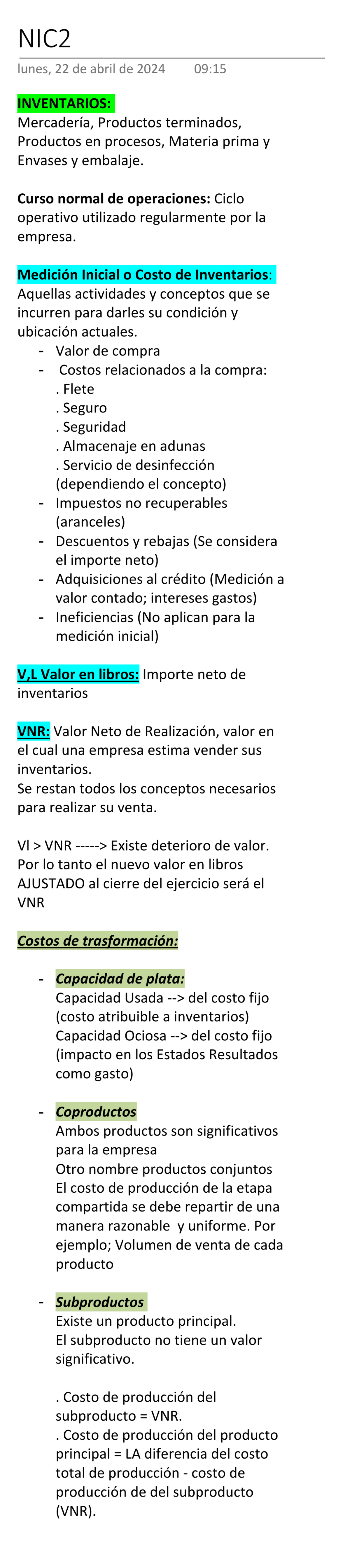 NIC2 - THT - NIC2 lunes, 22 de abril de 2024 09:15 INVENTARIOS ...