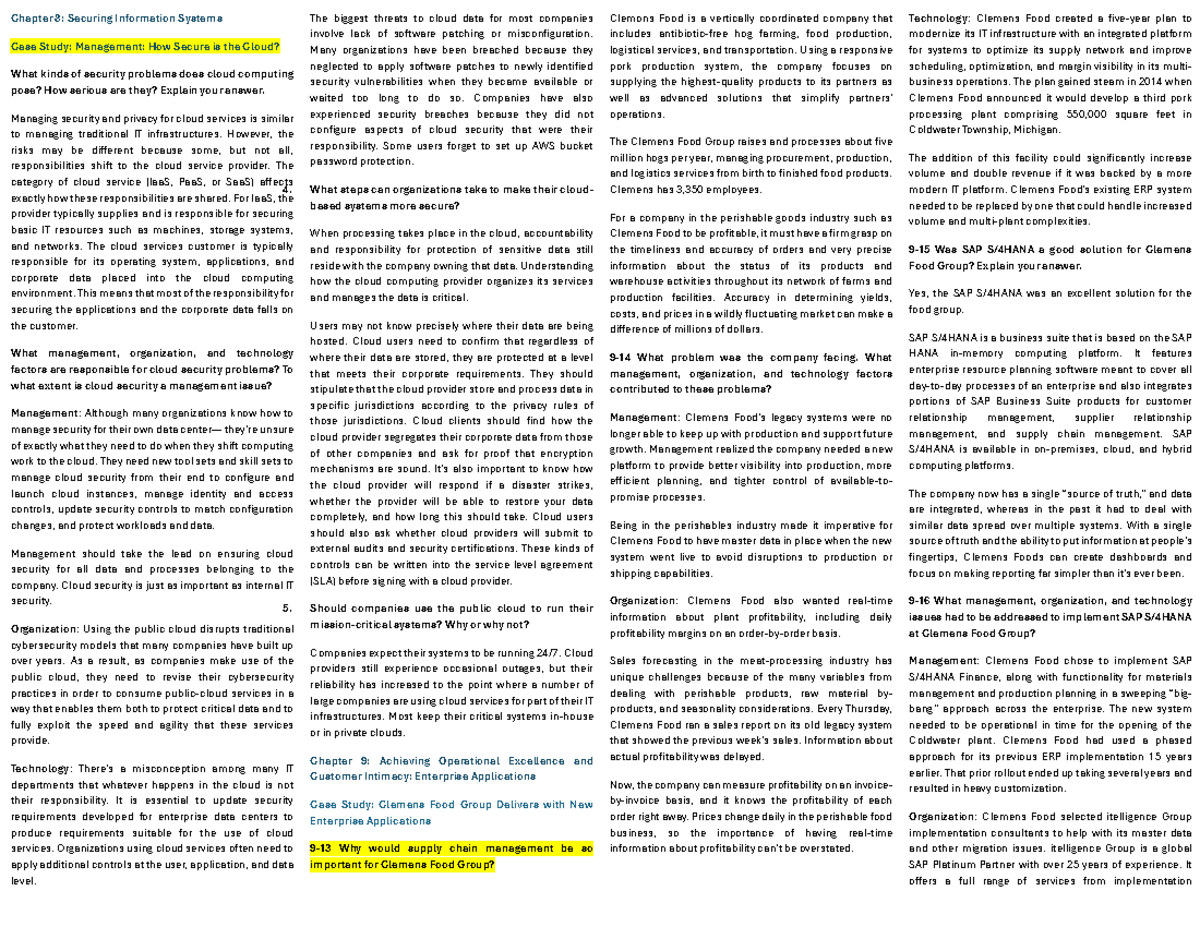MIS Final - Note for MIS - Chapter 8: Securing Information Systems Case Study: Management: How ...