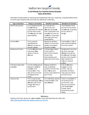 [Solved] identify types of sanctions in criminal justice Describe the ...