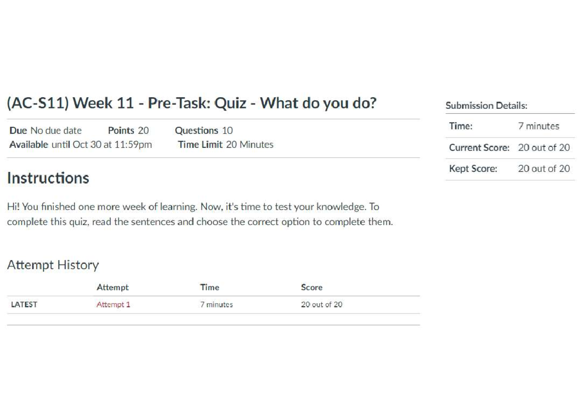 (AC-S11) Week 11 - Pre-Task Quiz - What do you do - Ingles II - UTP - Studocu