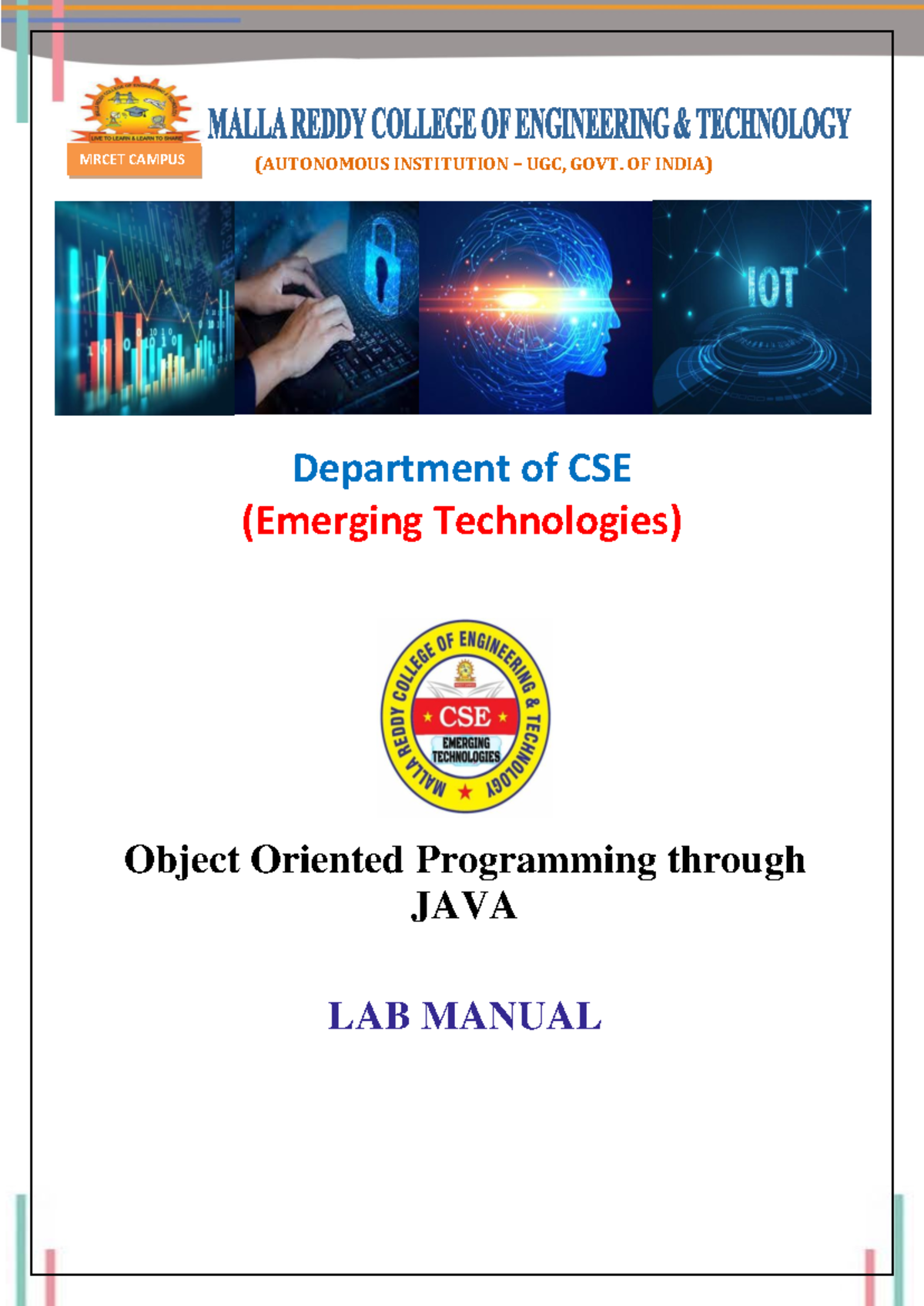 Lab Manual Object Oriented Programming through JAVA - (AUTONOMOUS INSTITUTION – UGC, GOVT. OF ...