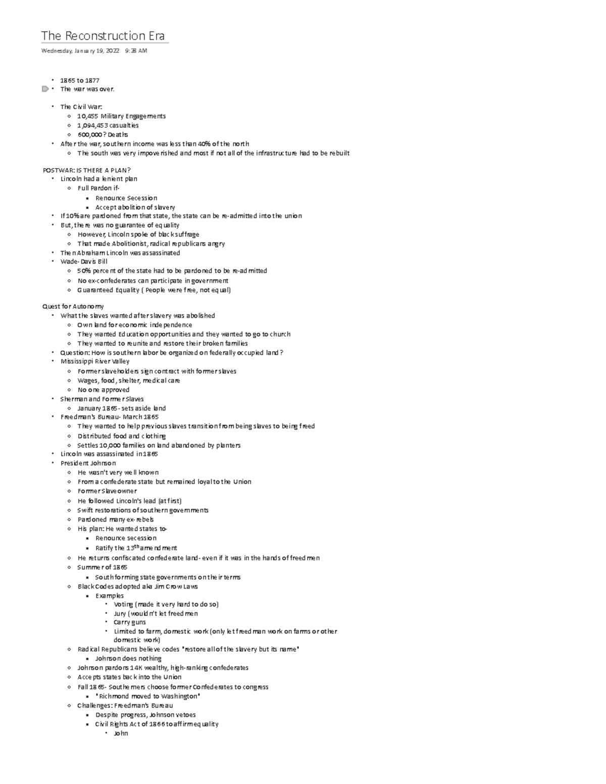 The reconstruction Era - The Reconstruction Era Wednesday, January 19 ...