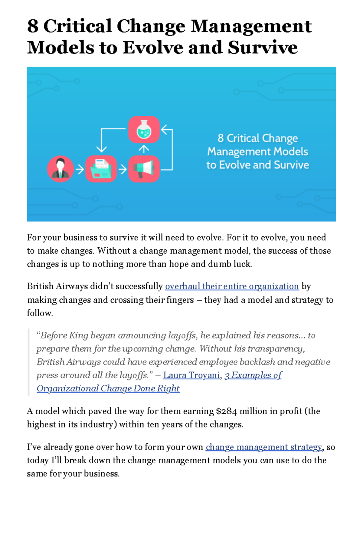 8 Critical Change Management Models to Evolve and Survive Process ...