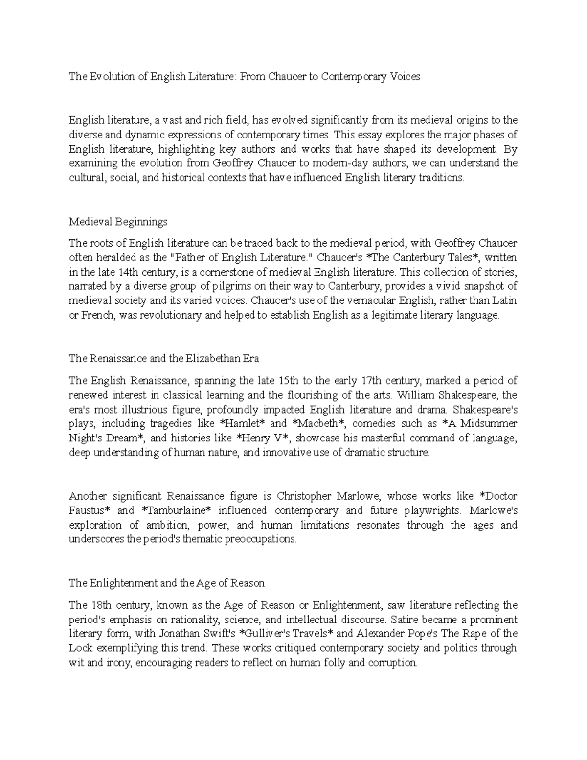 The Evolution of English Literature - This essay explores the major ...