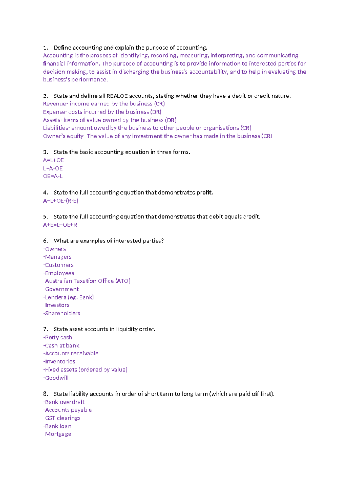 Accounting practice test with Answers - Define accounting and explain ...