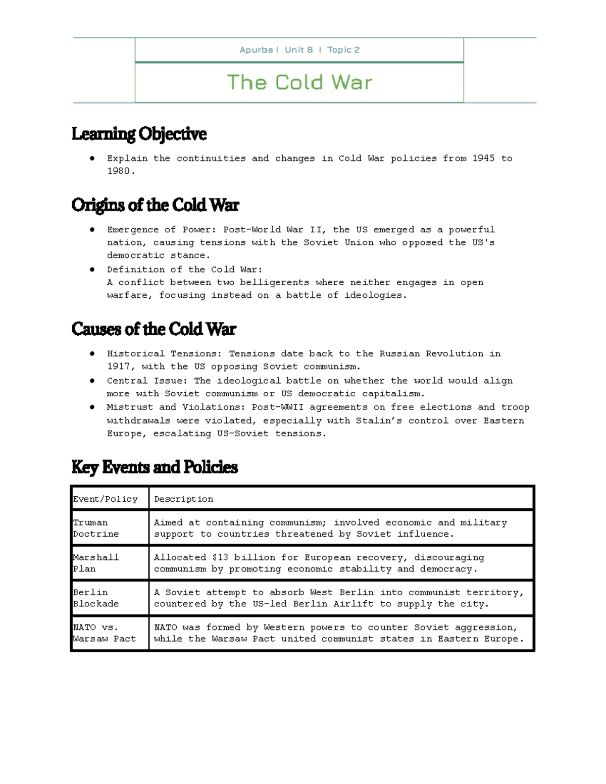 Cold War Period 8 - Learning Objective Explain the continuities and ...