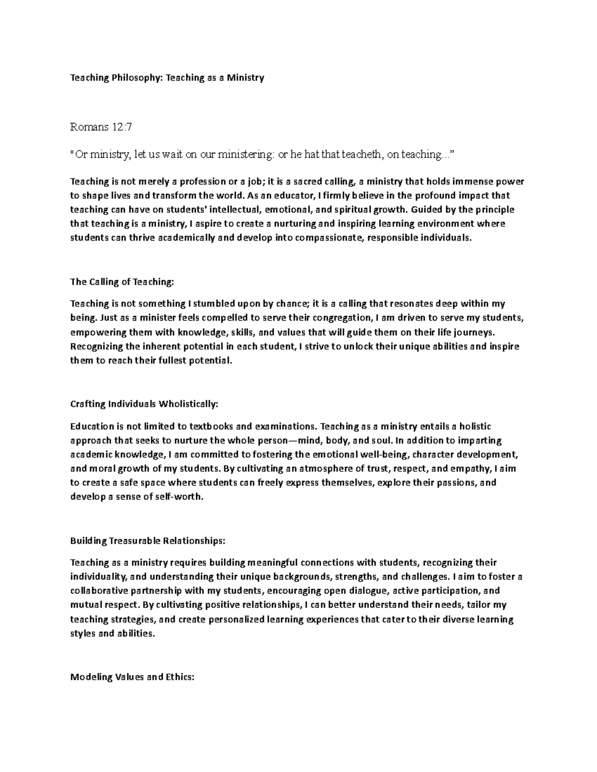 Teaching Philosophy - JUST A NOTE - Teaching Philosophy: Teaching as a ...