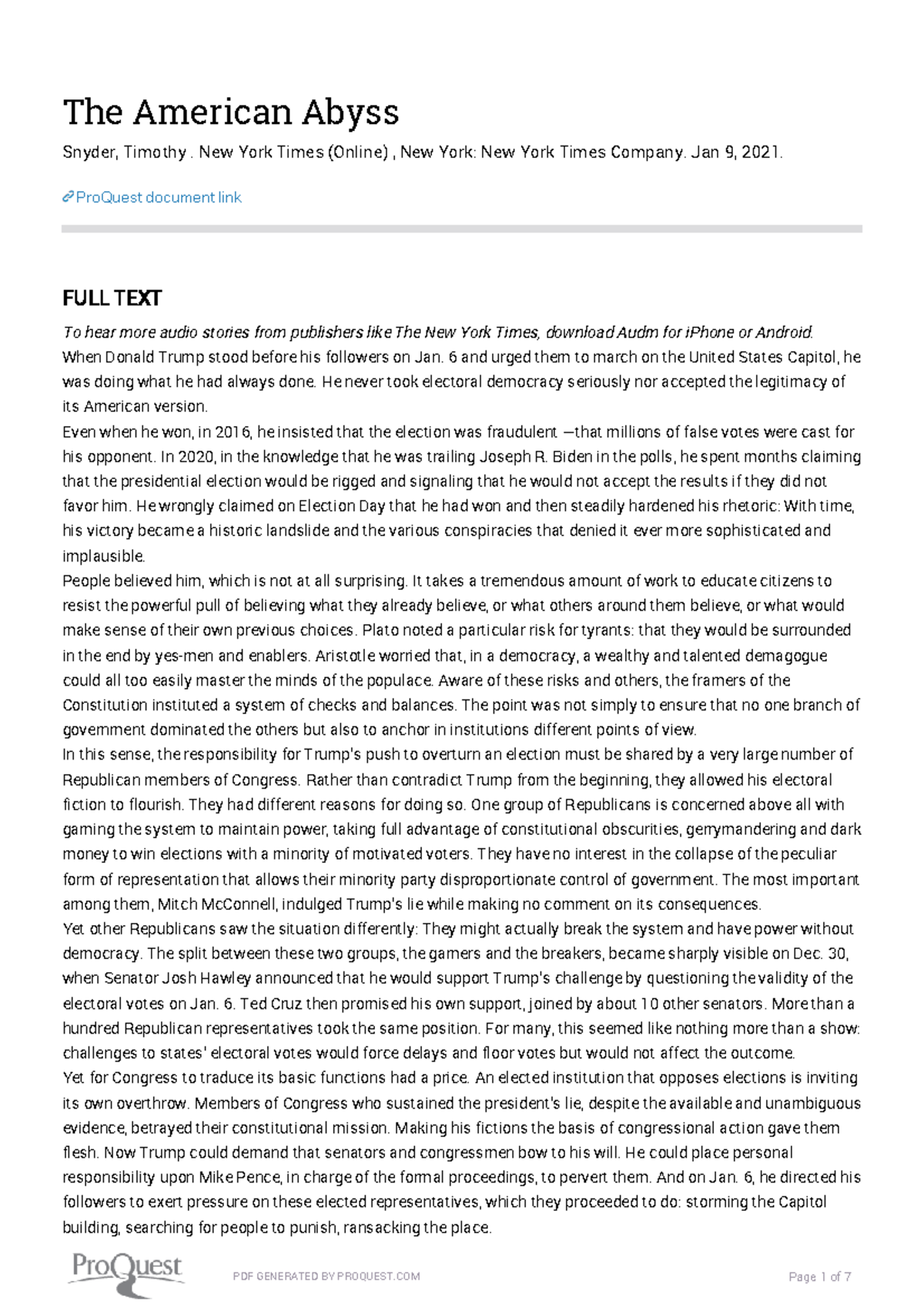 American Abyss Timothy Snyder - The American Abyss Snyder, Timothy. New ...