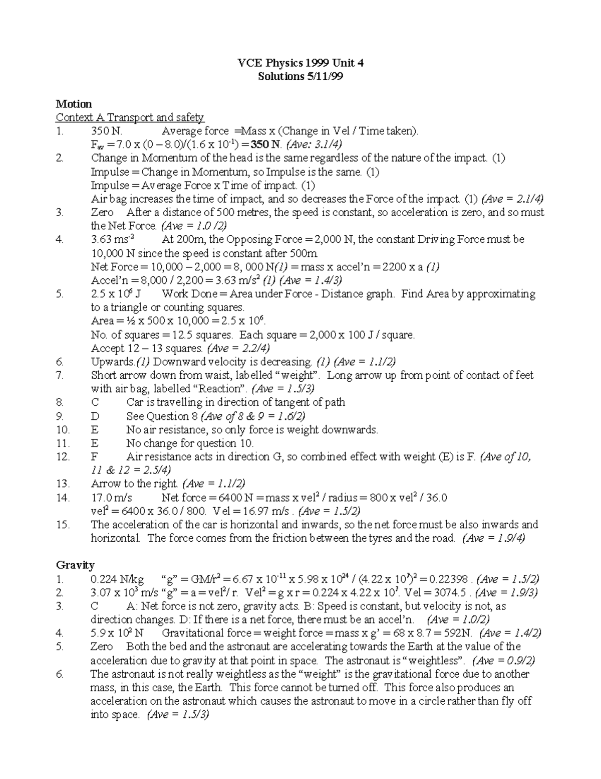 1999 vcaa unit 4 solutions by vicphys - VCE Physics 1999 Unit 4 ...