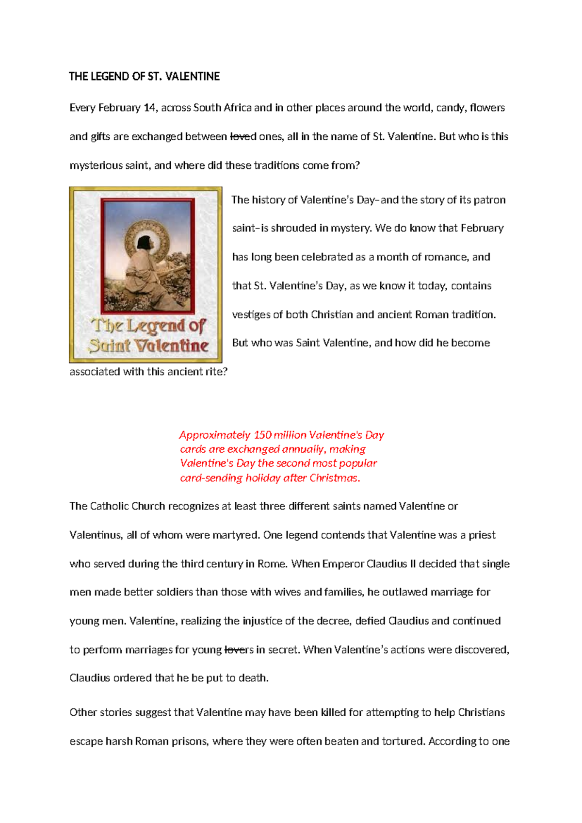 1Valentine - THIS SHOULD HELP ANY GRADE - THE LEGEND OF ST. VALENTINE ...