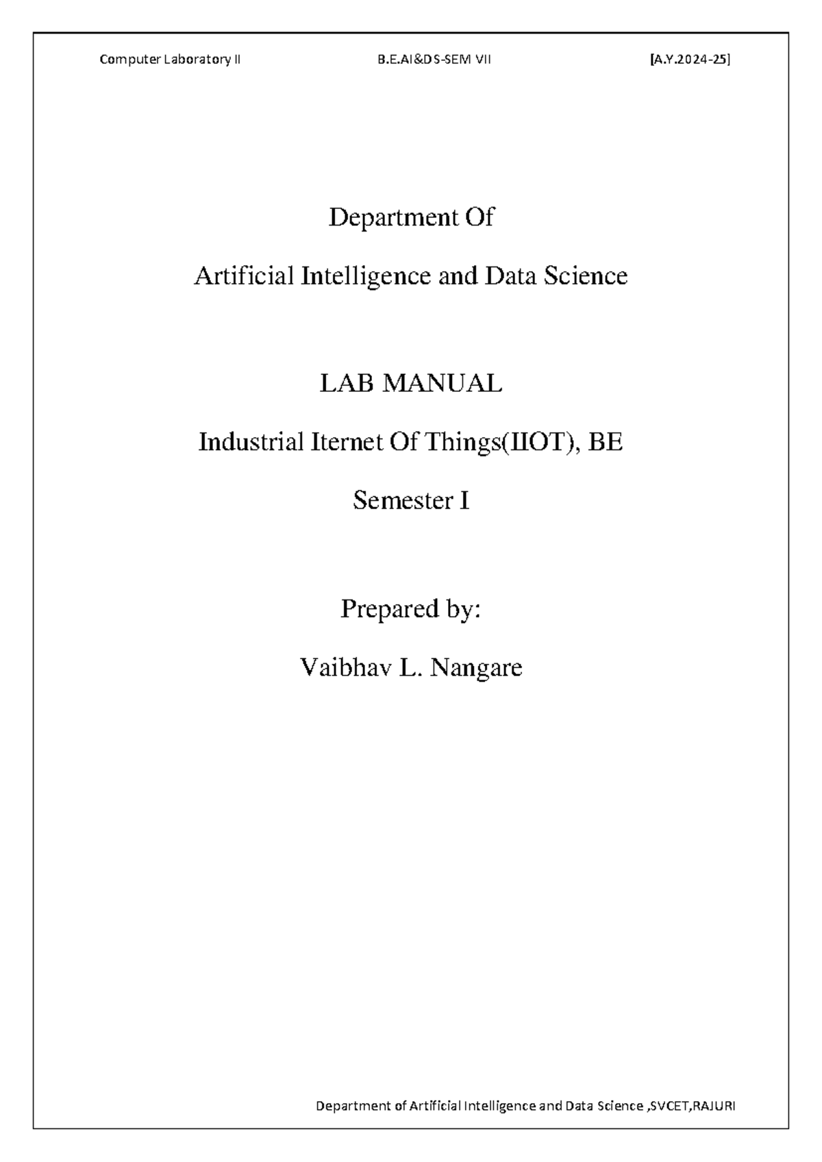 Computer Laboratory II – Industrial Internet Of Things-IIOT- Department Of Artificial ...