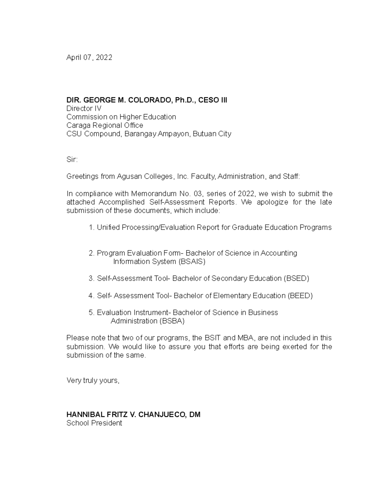 CHED-Accomplished Self-Assessment Report - April 07, 2022 DIR. GEORGE M ...