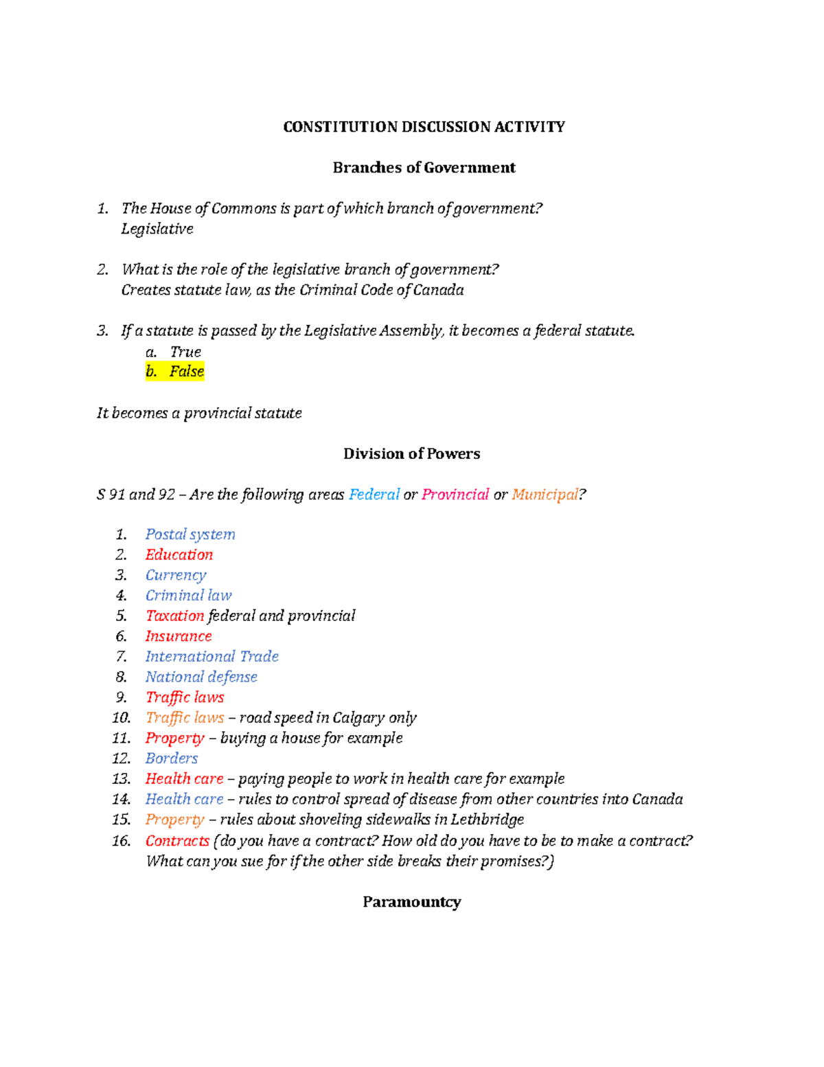 1-Constitution Discussion Activity - CONSTITUTION DISCUSSION ACTIVITY ...