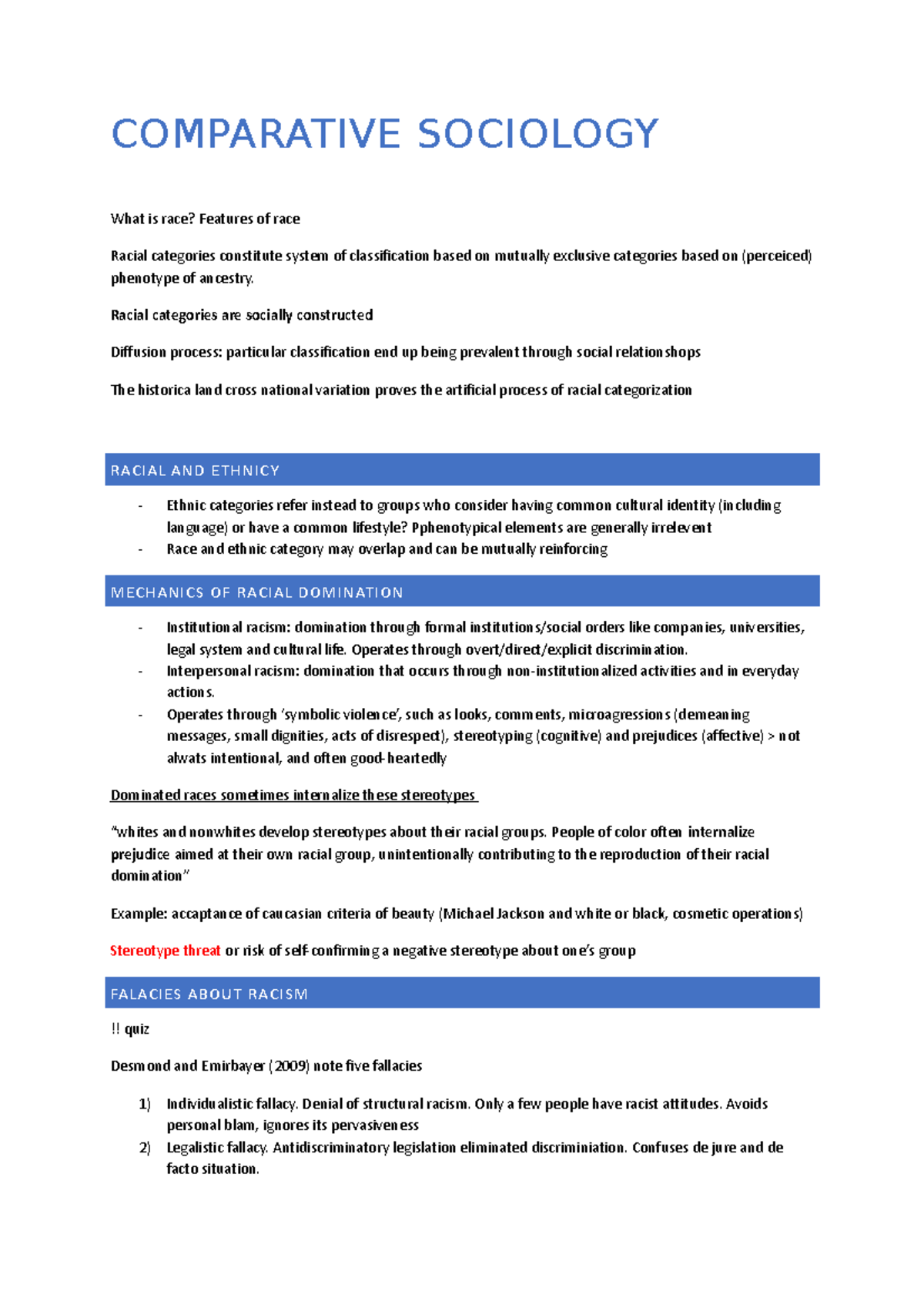 Comparative sociology - COMPARATIVE SOCIOLOGY What is race? Features of ...