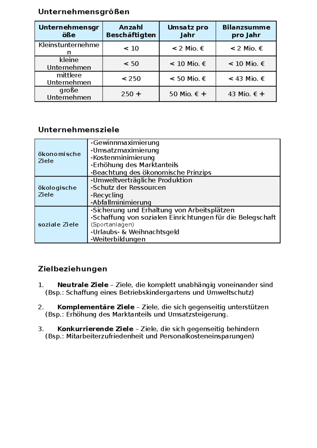 Lernzettel - Personal - Unternehmensgrößen Unternehmensgr öße Anzahl ...