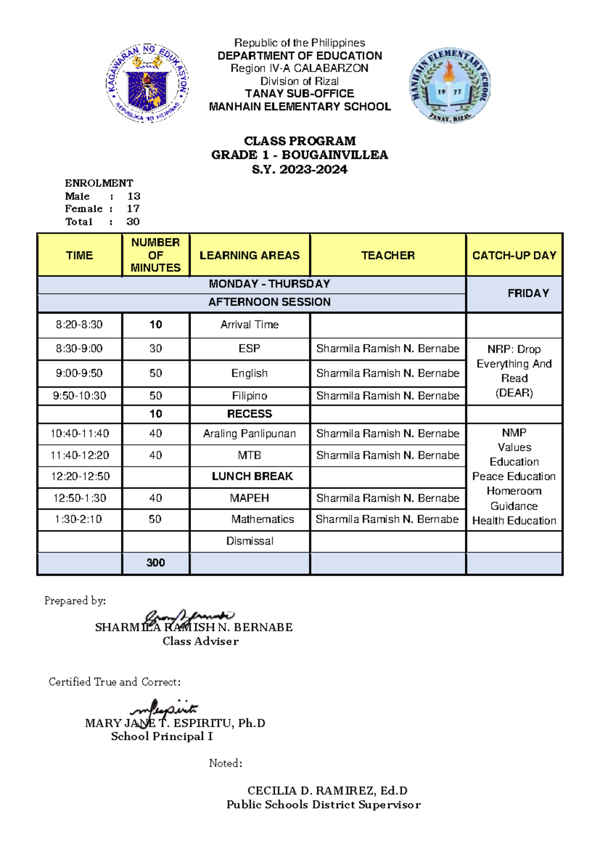 G1 CUF Class Program 1- Bougainvillea - Republic of the Philippines ...