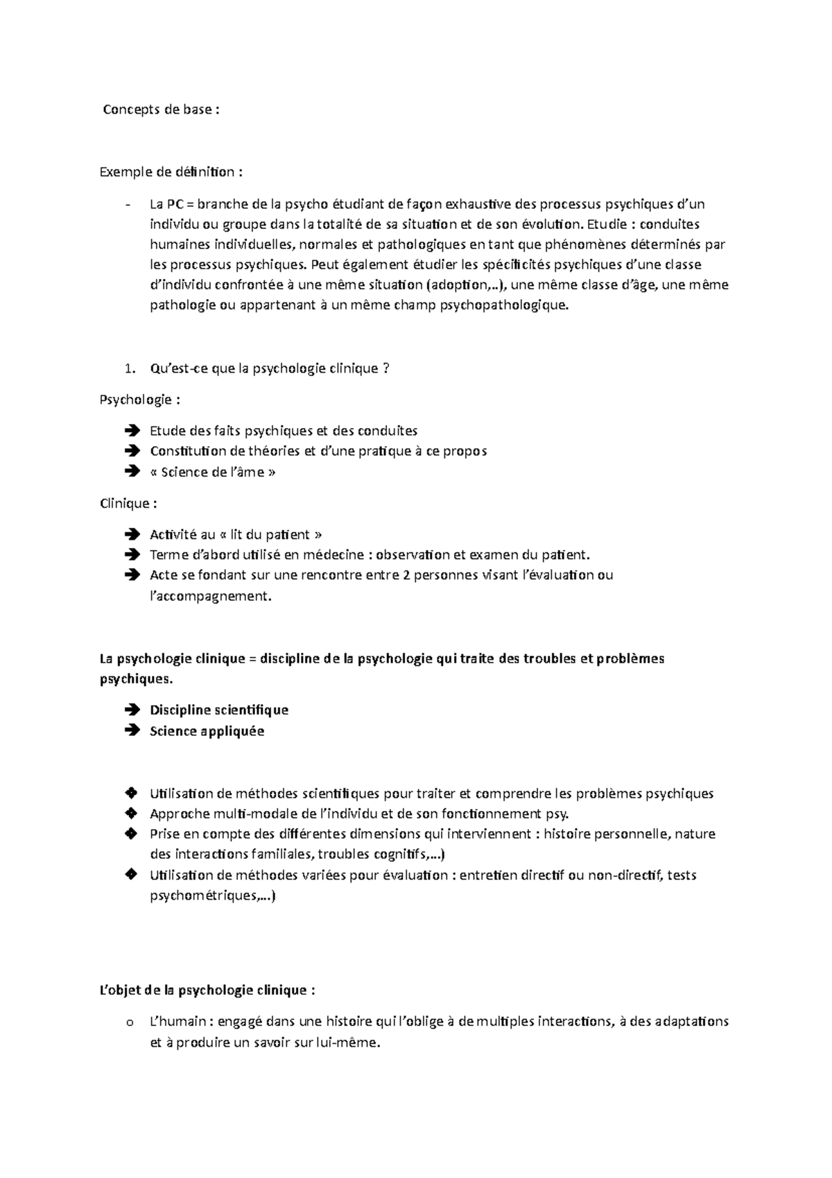Chapitre 1 Concepts De Base Exemple De Définition La Pc Branche De La Psycho étudiant De