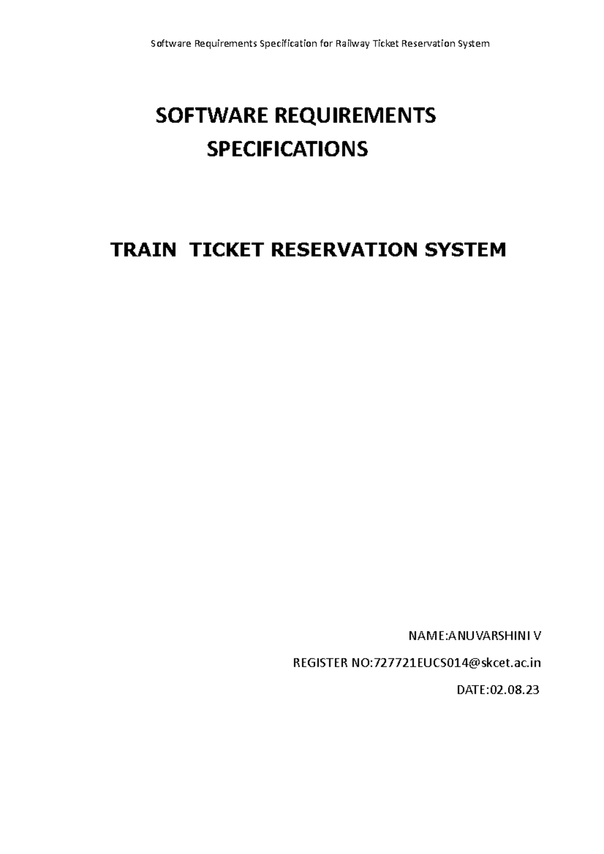Software Requirements - SOFTWARE REQUIREMENTS SPECIFICATIONS TRAIN ...
