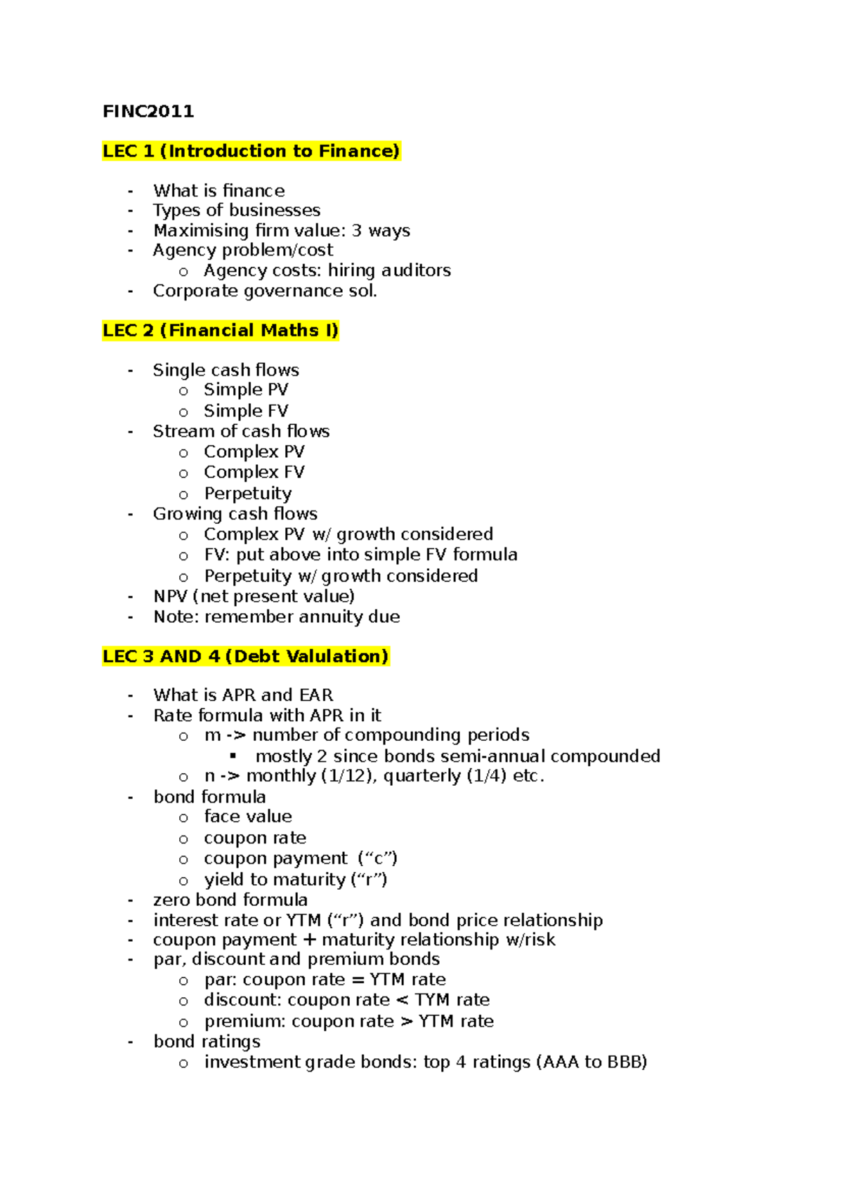FINC2011 - FINC LEC 1 (Introduction to Finance) - What is finance ...