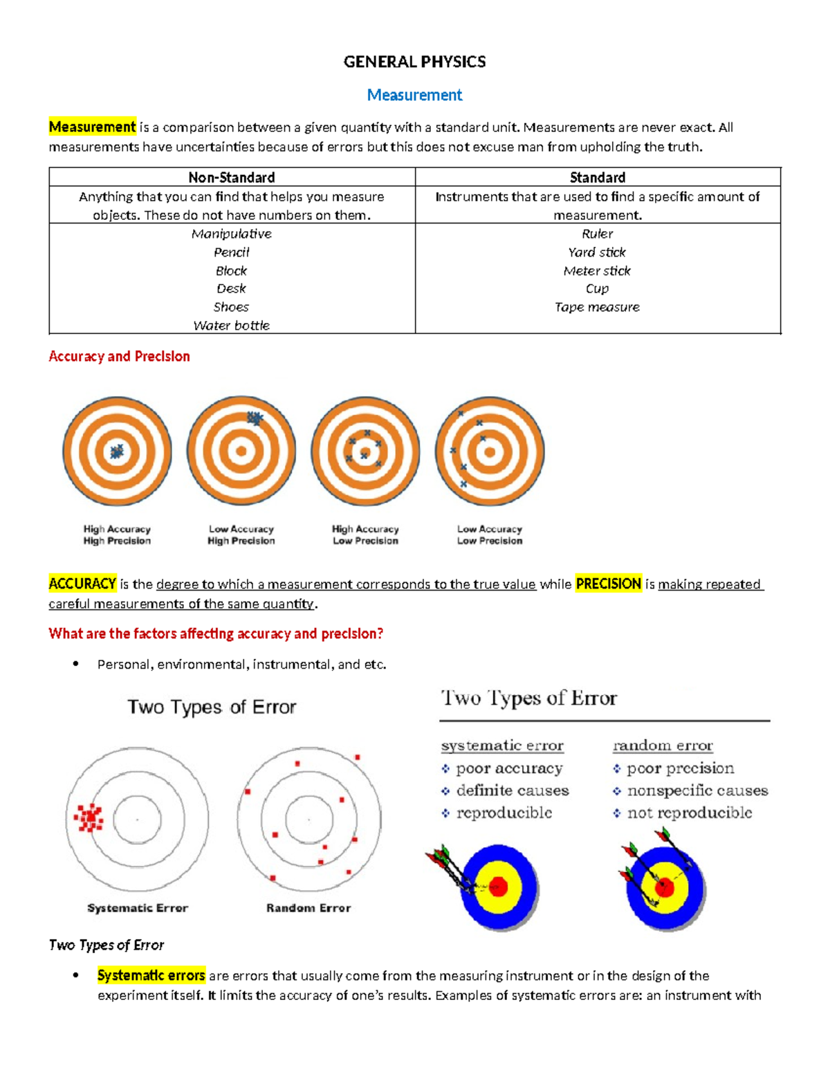 General Physics - notes - GENERAL PHYSICS Measurement Measurement is a ...