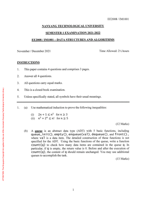 Data Structures & Algorithms ee2008 lab b - EE2008 - NTU - Studocu