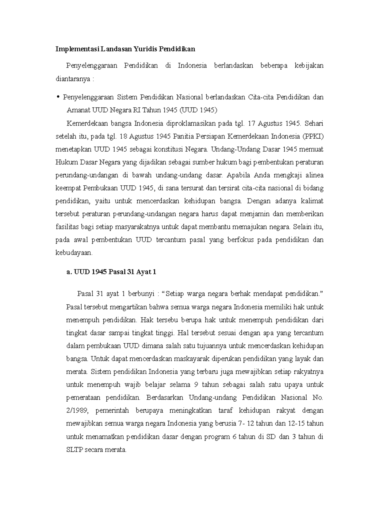 Implementasi Landasan Yuridis Pendidikan - Implementasi Landasan ...