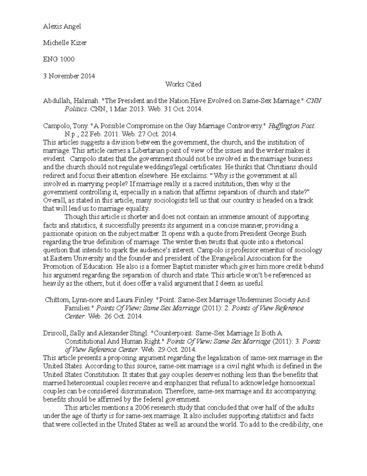 Annotated Bibliography - Alexis Angel Michelle Kizer ENG 1000 3 ...