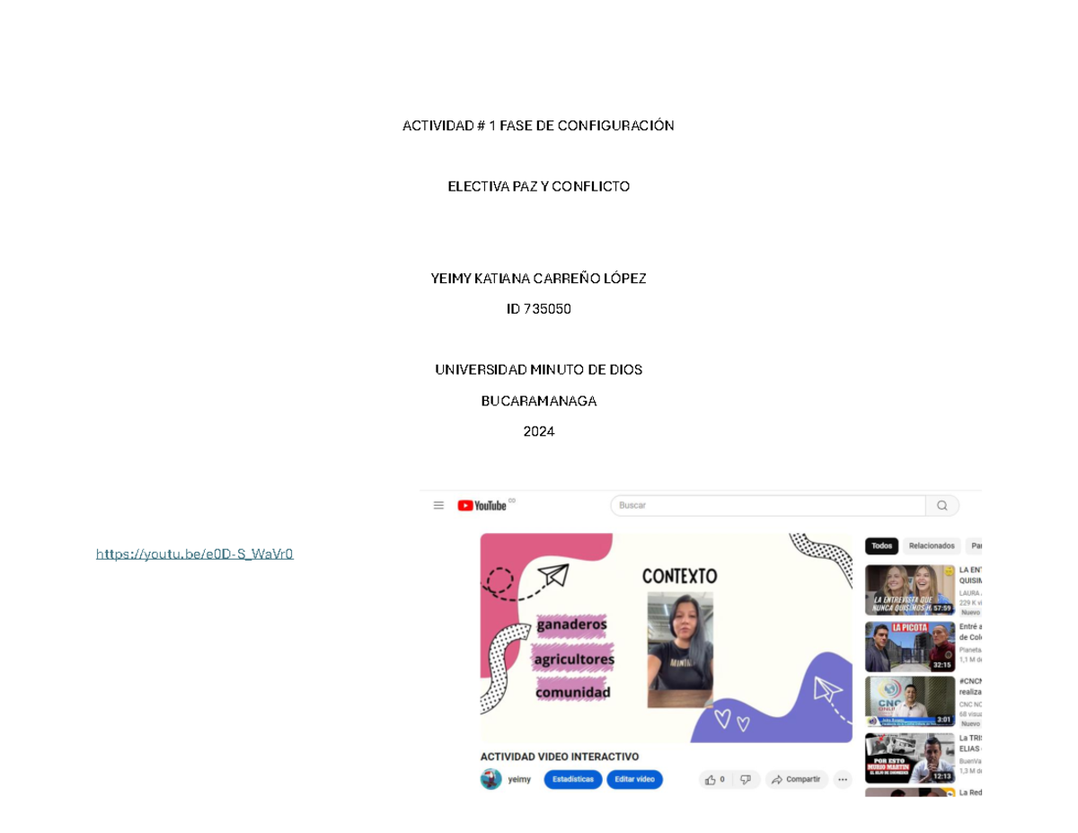 Actividad 1 electiva paz y conflicto - Electiva cmd - ACTIVIDAD # 1 FASE DE CONFIGURACIÓN ...