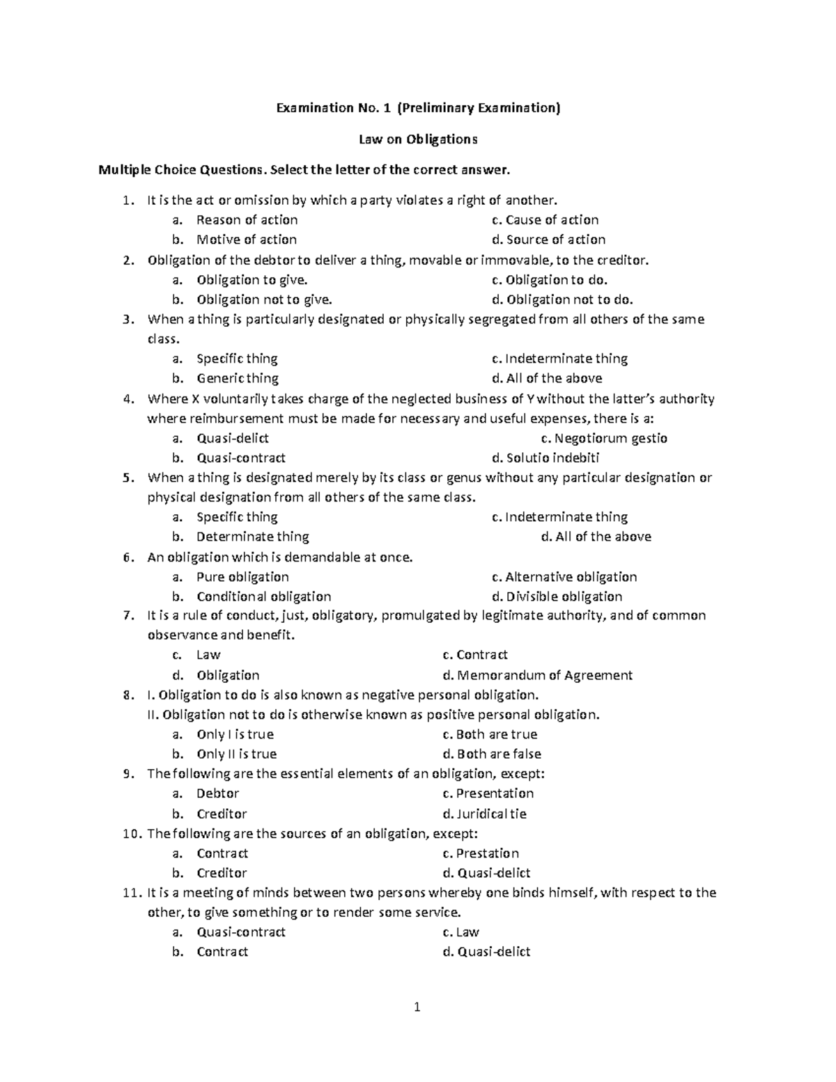 Exam No - Exam_No._1_Obligations_2022 - Examination No. 1 (Preliminary ...