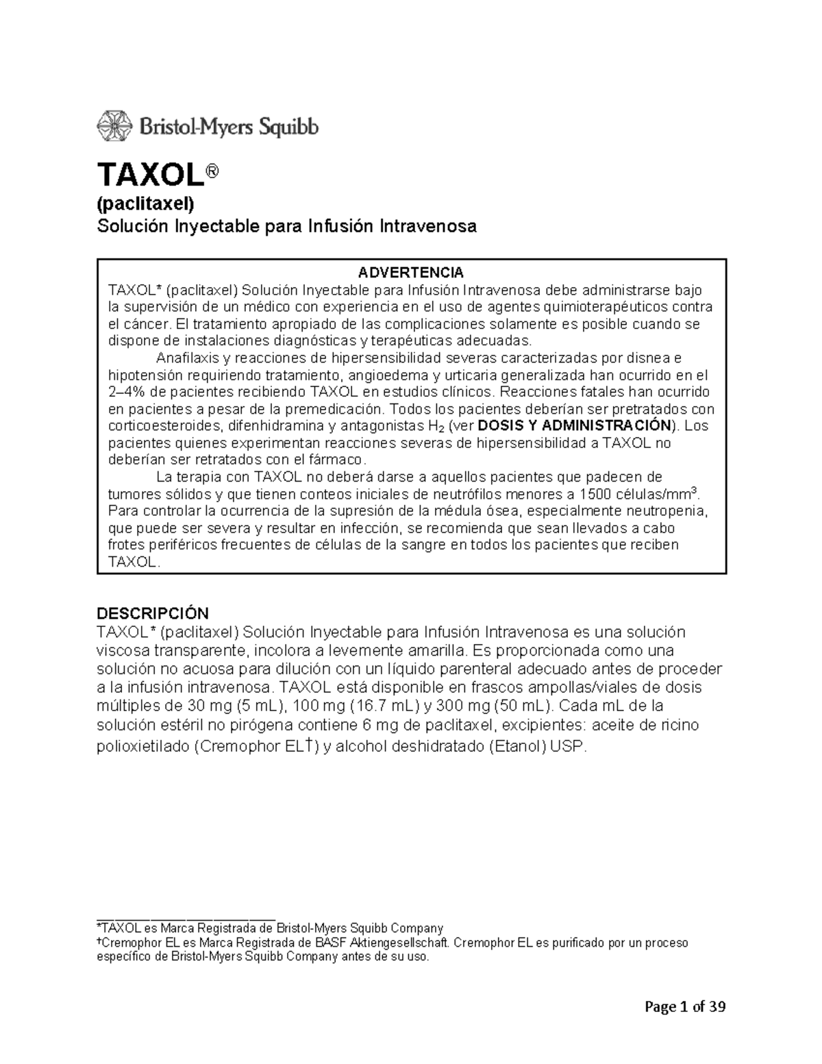IPP Taxol-Nov 2015 - bioquimica - TAXOL ® (paclitaxel) Solución ...