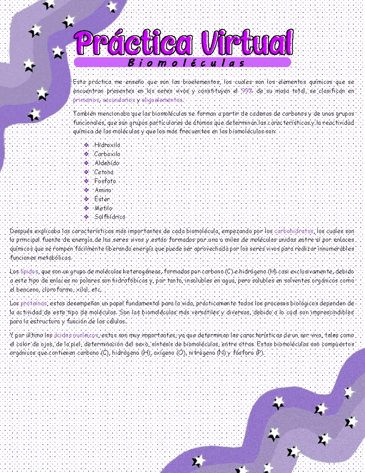 Gonzalez García Yadira Practicabiomoleculas - Pr·ctica Virtual B i o m o l È c u l a s Esta pr ...