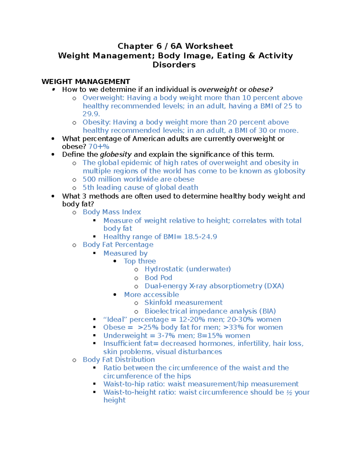 Chp 6-6A - for margie stickney - Chapter 6 / 6A Worksheet Weight ...
