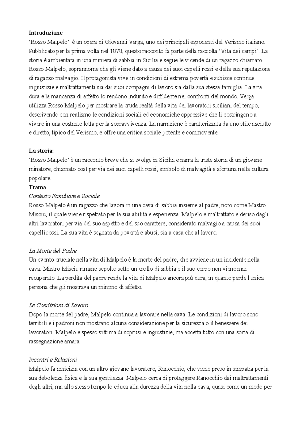 Rosso Malpelo - Introduzione ‘Rosso Malpelo’ è un'opera di Giovanni ...