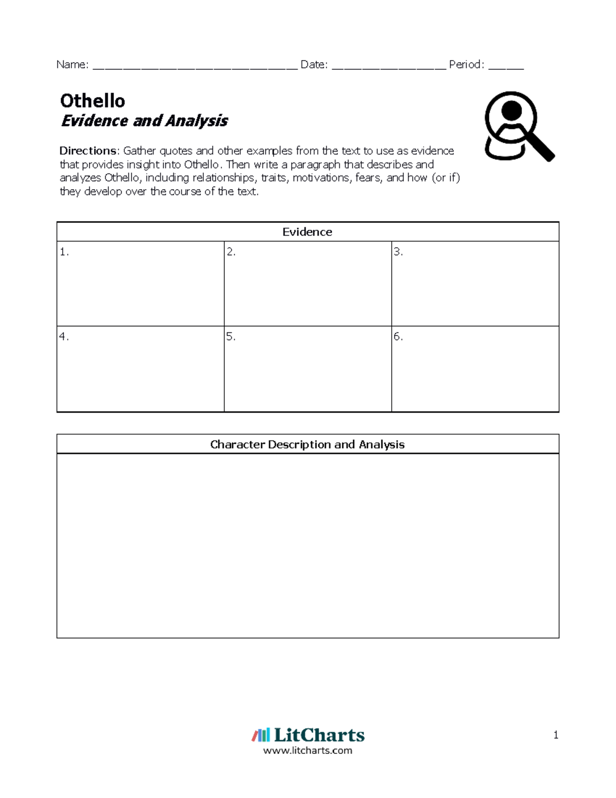 Character Analysis Organizers - Othello Evidence and Analysis ...