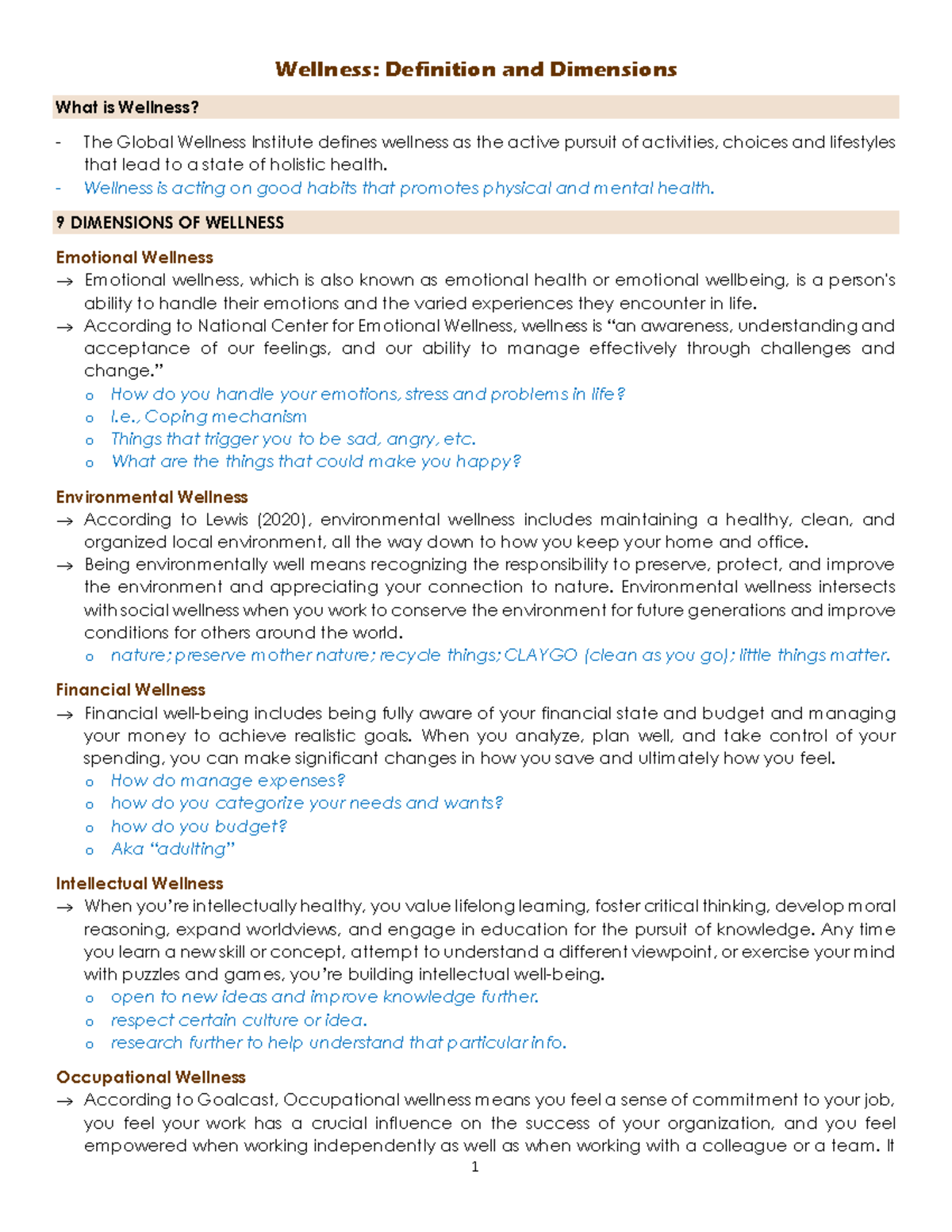 Wellness - Wellness is acting on good habits that promotes physical and ...