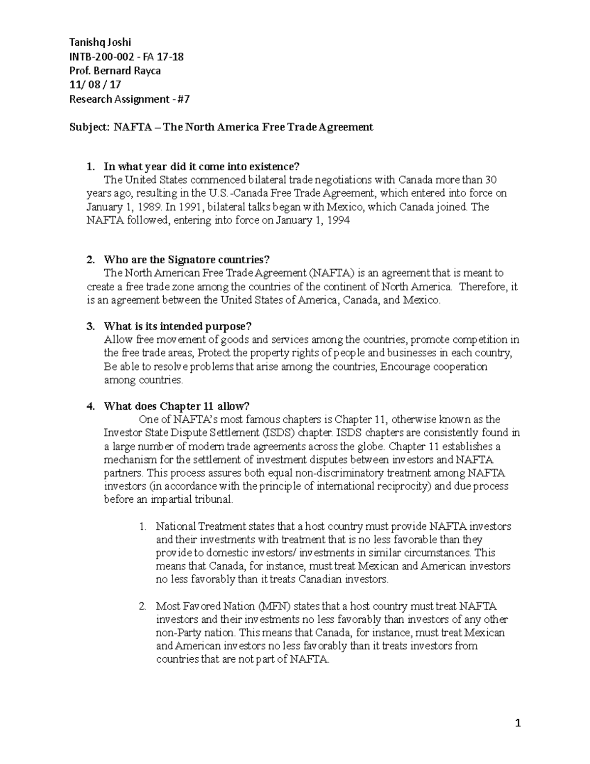 INTB Research Paper 7 - Bernard Rayca - Tanishq Joshi INTB-200-002 - FA ...
