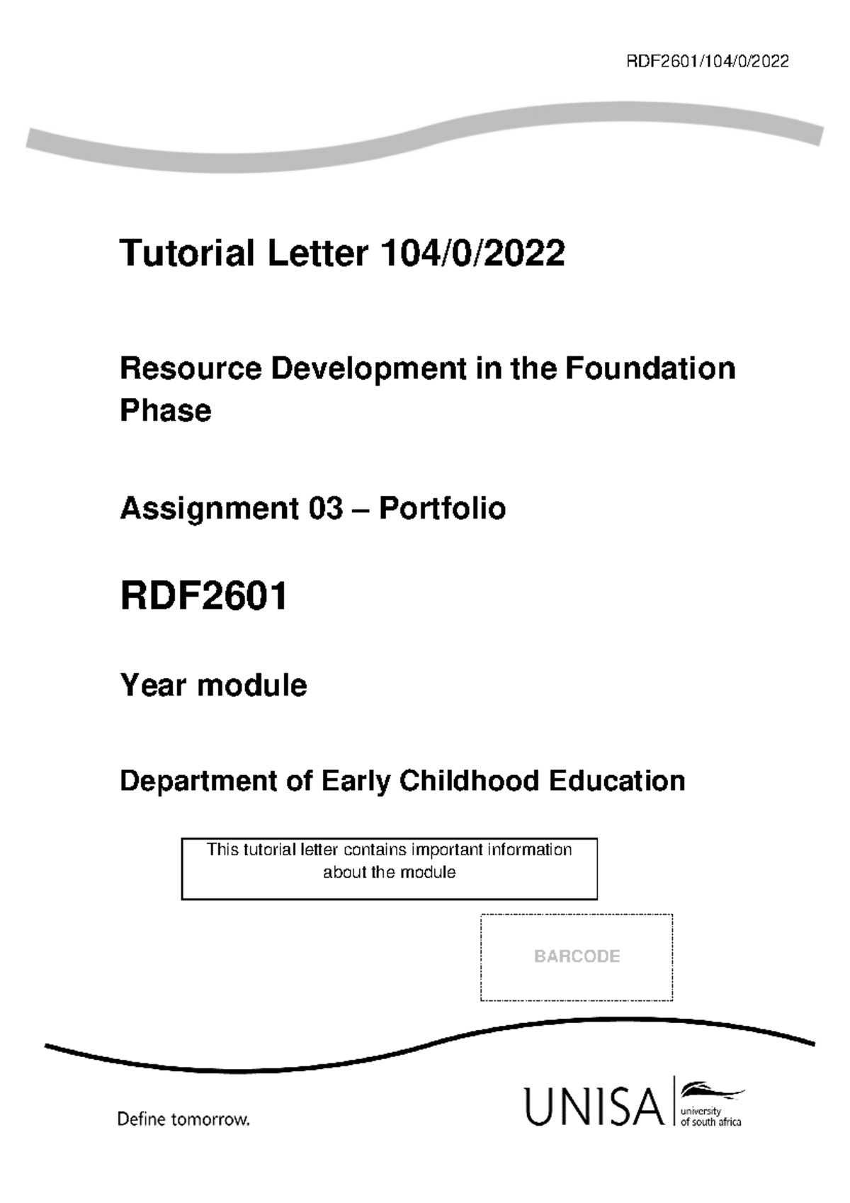 RDF - Tutorial Letter 104/0/ Resource Development in the Foundation ...