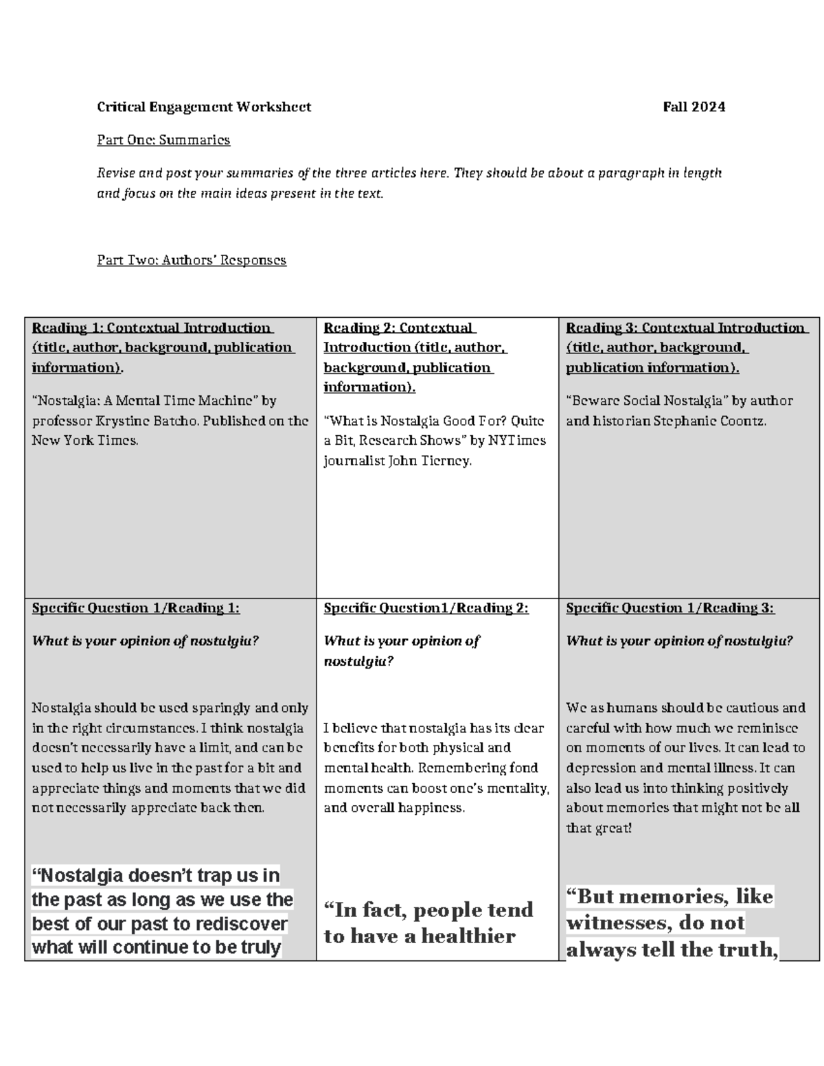 Critical Engagement Assignment #1 Sample - Critical Engagement ...