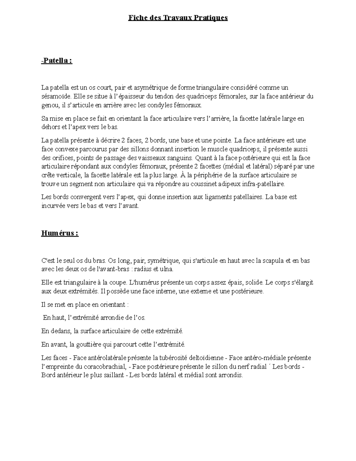 Fiche TP - Kevin McLean - Fiche des Travaux Pratiques - Patella : La ...
