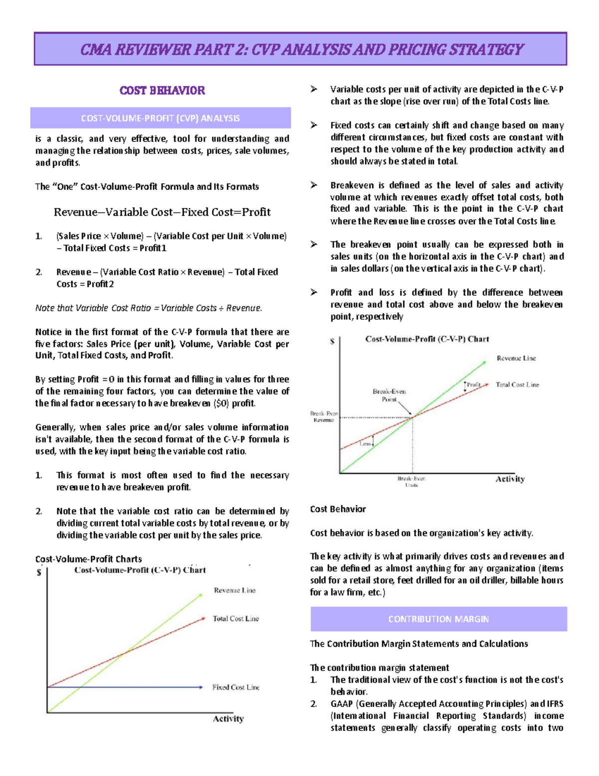 CVP Analysis AND Pricing Strategy - COST BEHAVIOR Cost-Volume-Profit ...
