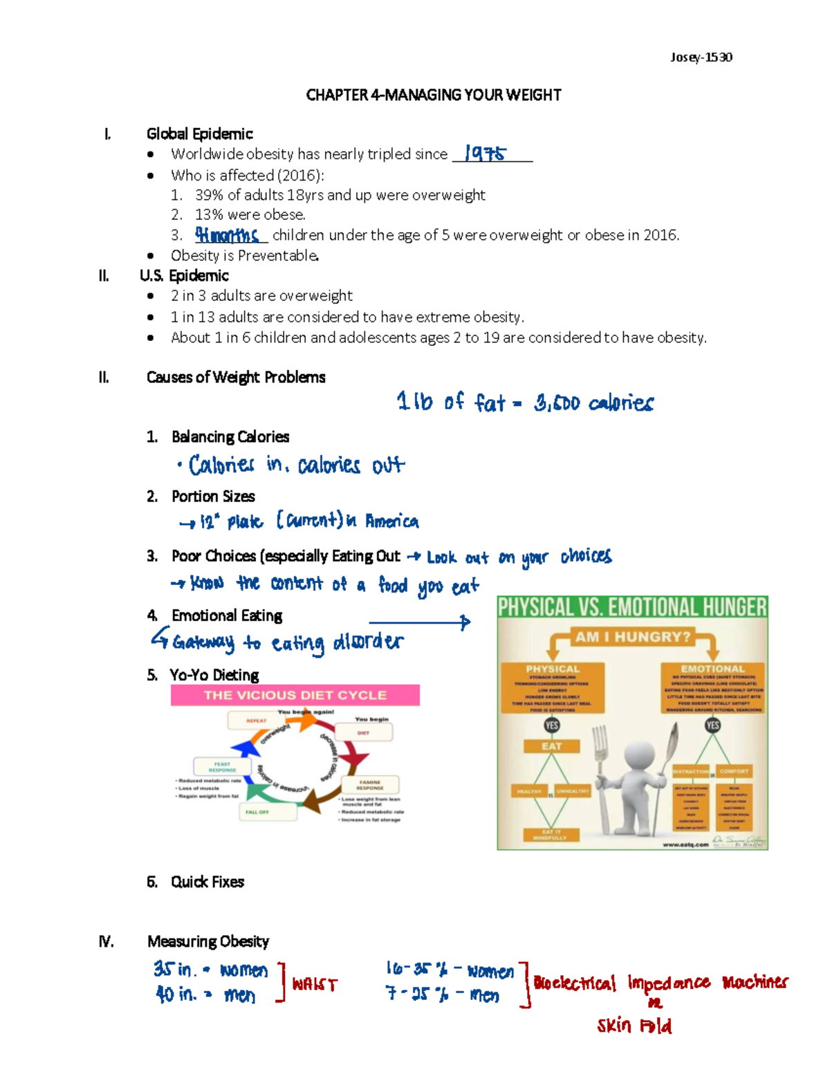 HLTH 1530 Chapter 4-Managing Your Weight - Josey- CHAPTER 4 - MANAGING ...