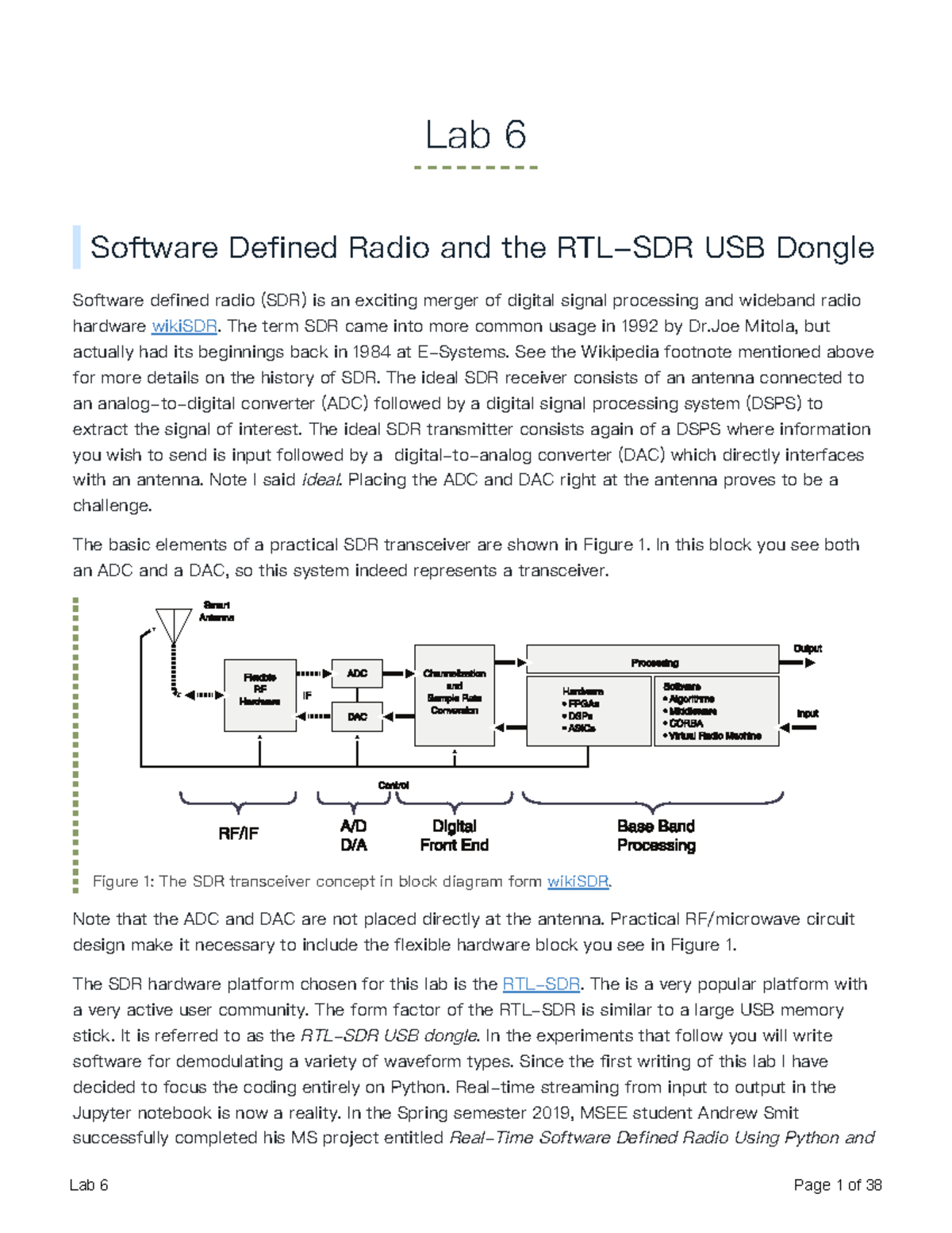 Lab 6 - 2021-2022 Lecture Notes - Lab 6 Software Defined Radio and the ...