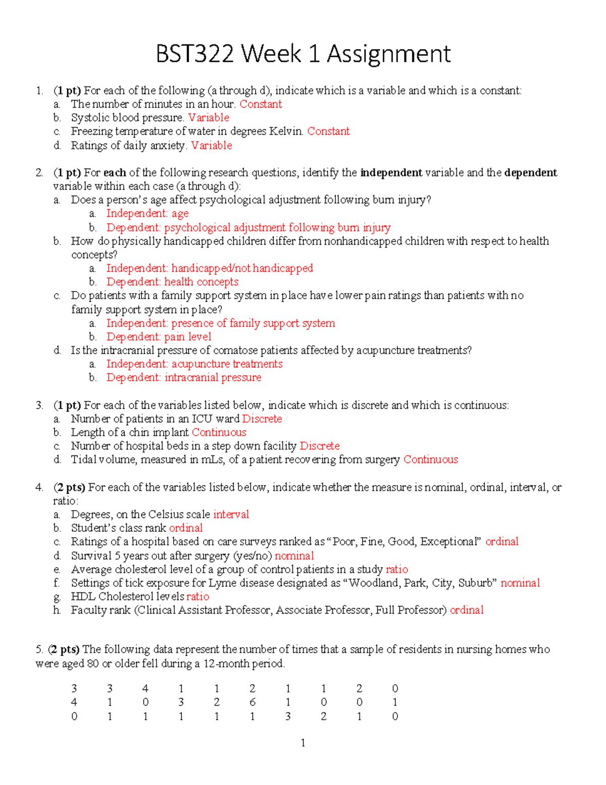 Week 1 Assignment - BST322 Week 1 Assignment (1 pt) For each of the following (a through d ...