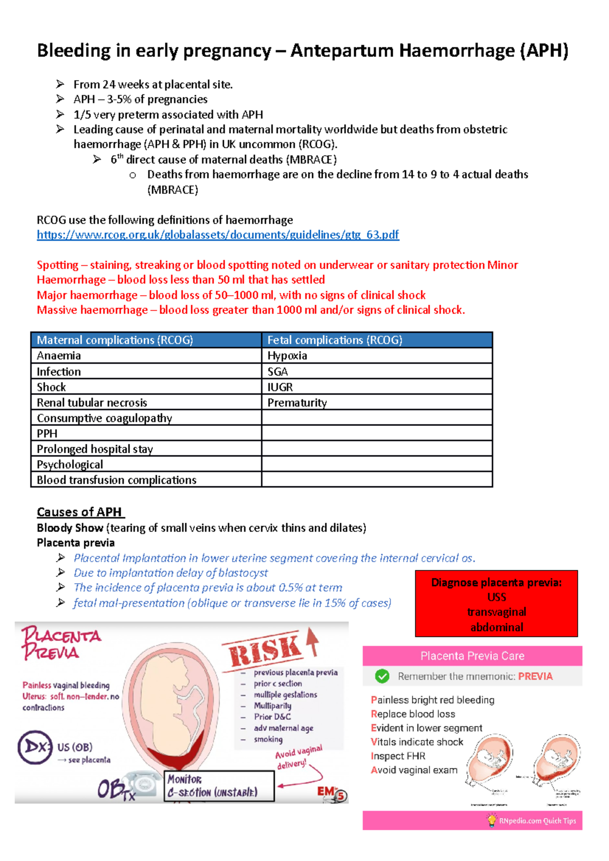 Bleeding in early pregnancy - APH – 3-5% of pregnancies 1/5 very ...