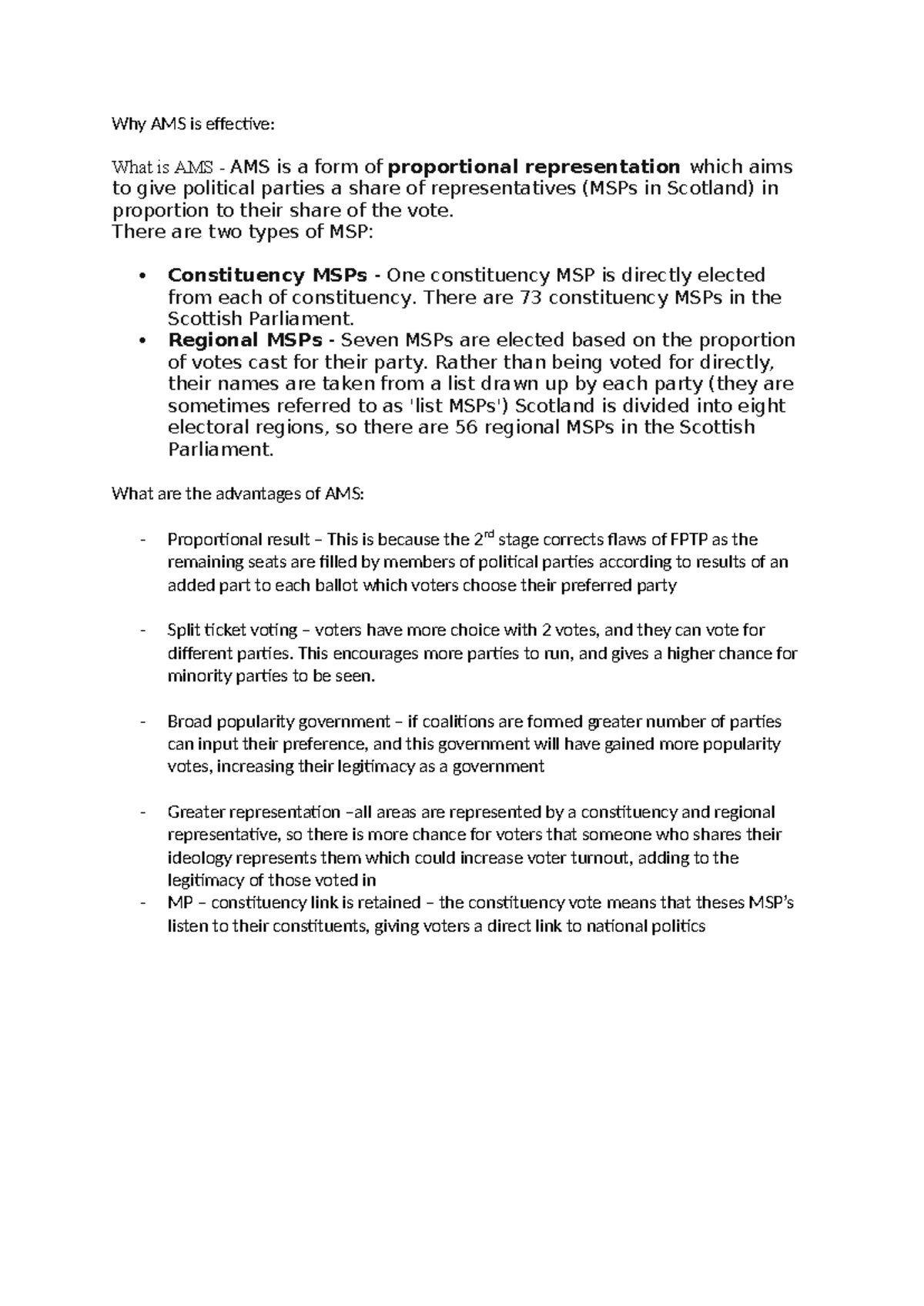 AMS summary sheet - class notes Edexcel - Why AMS is effective: What is ...