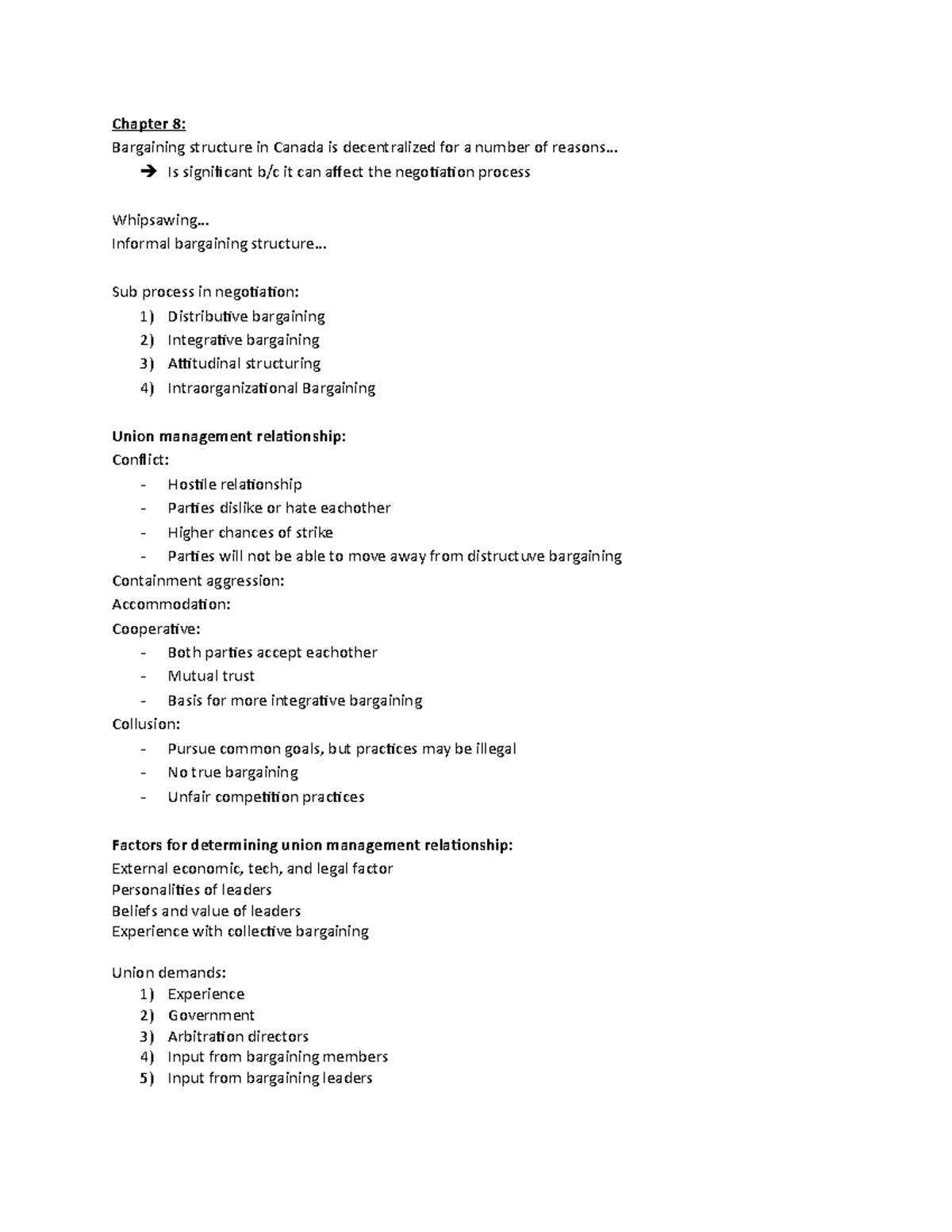 Chapter 8 Notes - Chapter 8: Bargaining structure in Canada is ...