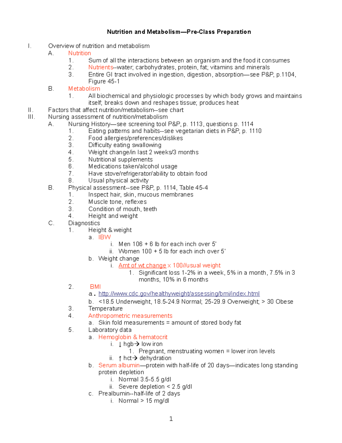 Nutrition Notes - Nutrition and Metabolism—Pre-Class Preparation I ...