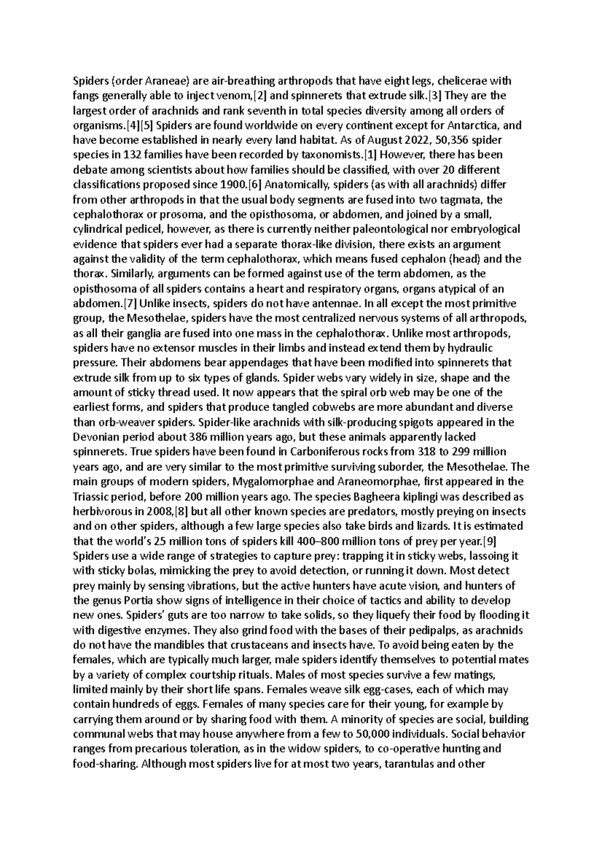 Spiders - Summary - Spiders (order Araneae) are air-breathing ...